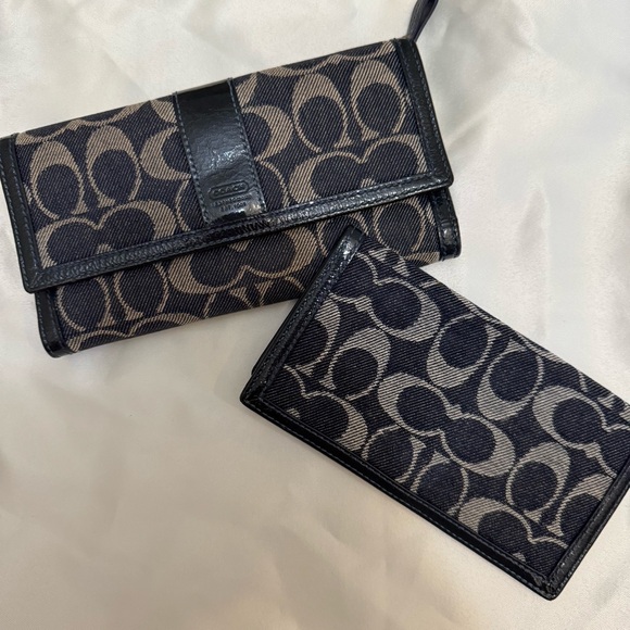 Coach | Bags | Coach Denim Blue Signature C Long Wallet Patent Leather ...